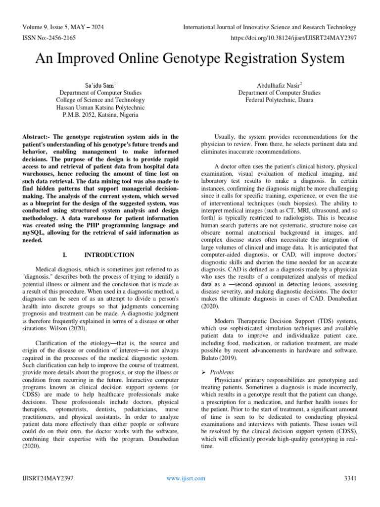 An Improved Online Genotype Registration System | PDF | Medical ...