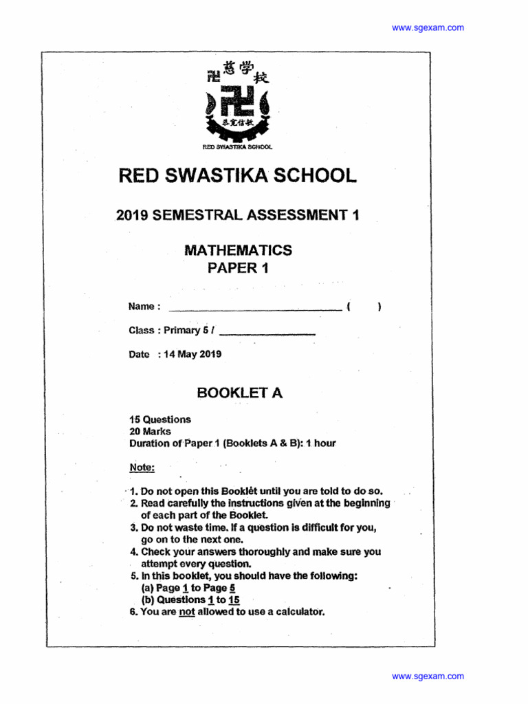 2019-P5-Maths-SA1-Red Swastika | PDF