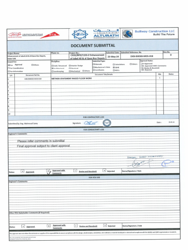 Dxb-bw003-Mos-018 - Method Statement Raised Floor Work - Approved | PDF ...