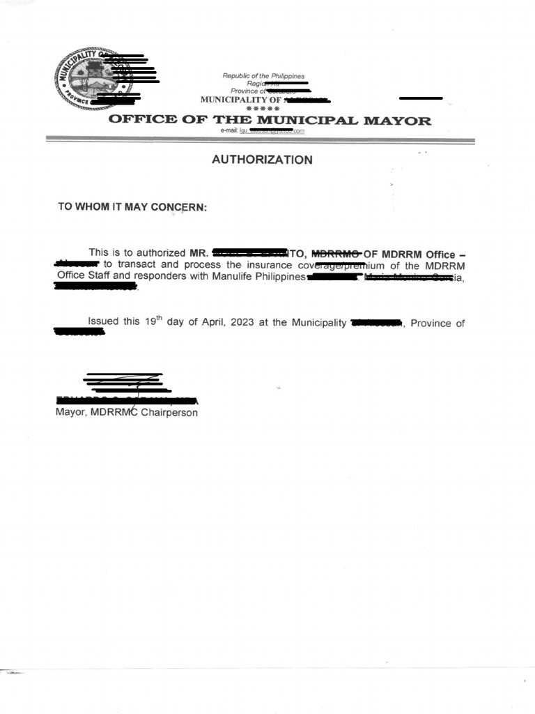 authorization letter MDRRMO sample (1) | PDF