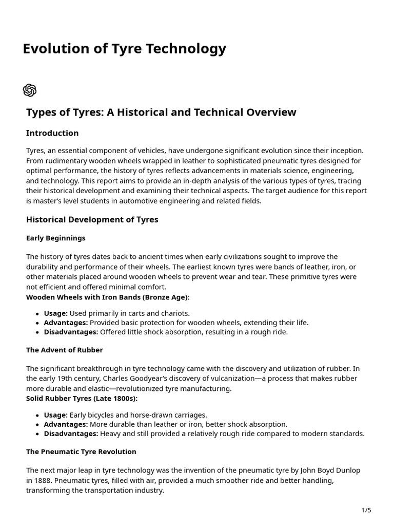 Evolution of Tyre Technology Overview | PDF | Tire | Wheel