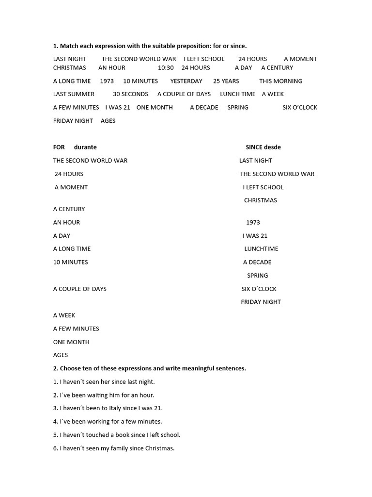 Since For Exercise Pdf