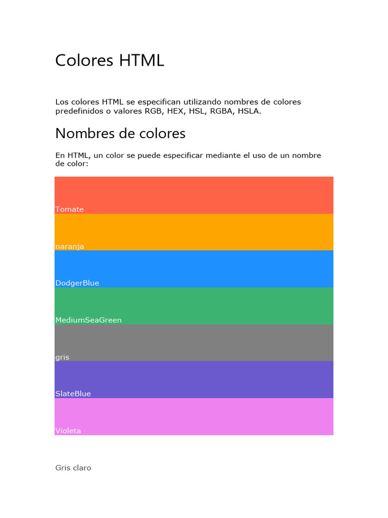 Colores HTML | Descargar gratis PDF | Modelo de color Rgb | Color