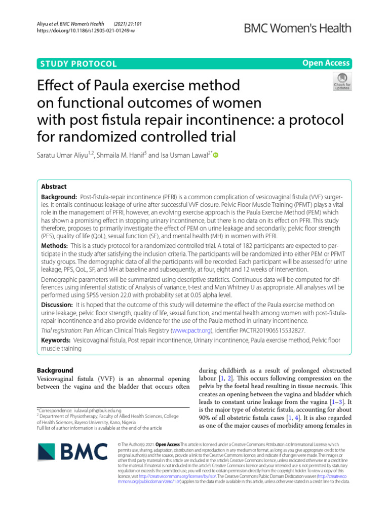 Paula Exercise Method for Post-Fistula Incontinence | PDF | Urinary ...