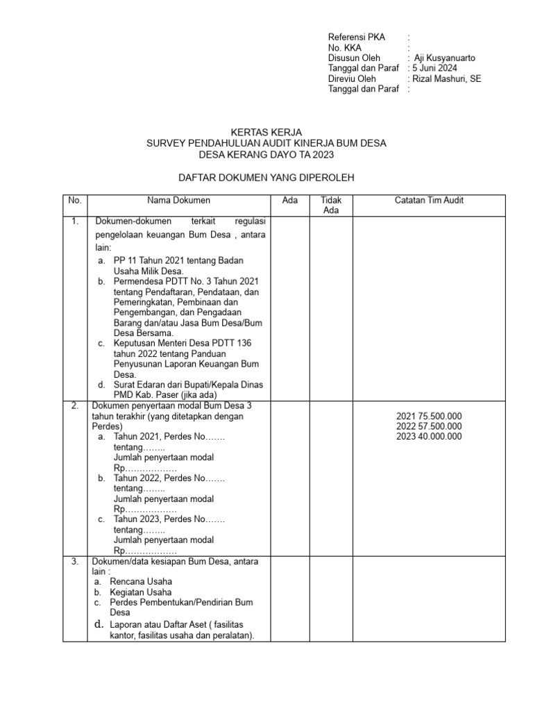 Survei Kesiapan KKA Bum Desa 2023 | PDF