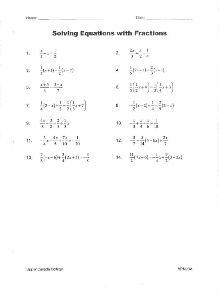 Solving Equations With Fractions Worksheet | PDF