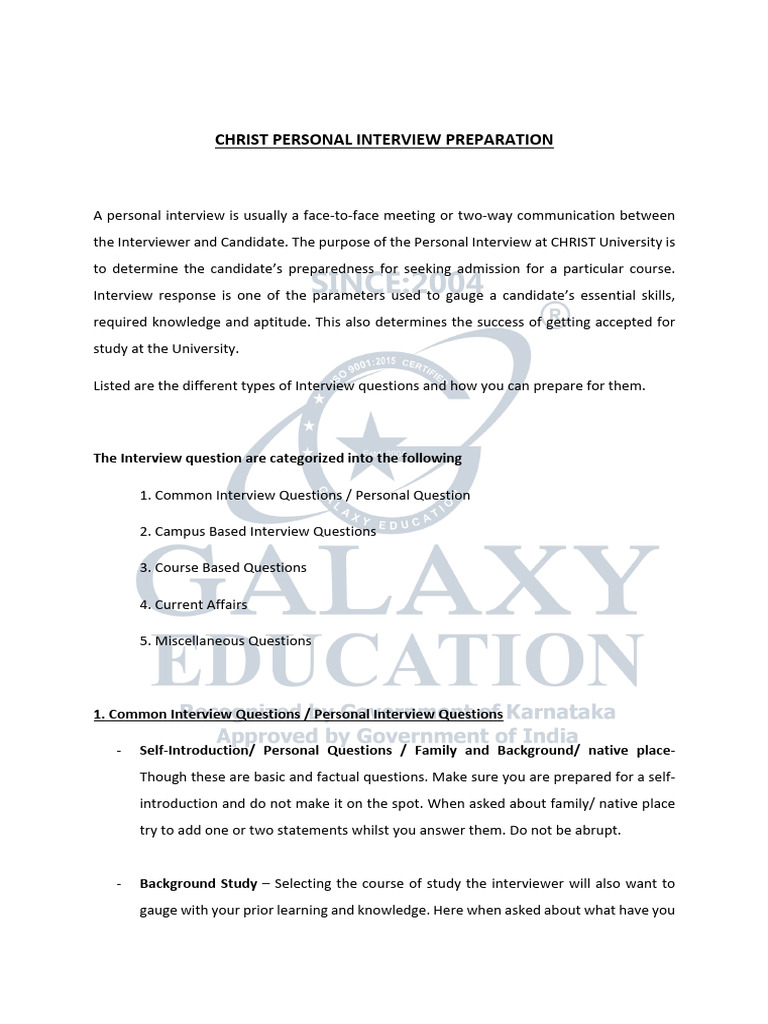 Personal Interview Prep Questions | PDF | Knowledge | Goal Personal Interview Prep Questions | PDF | Knowledge | Goal