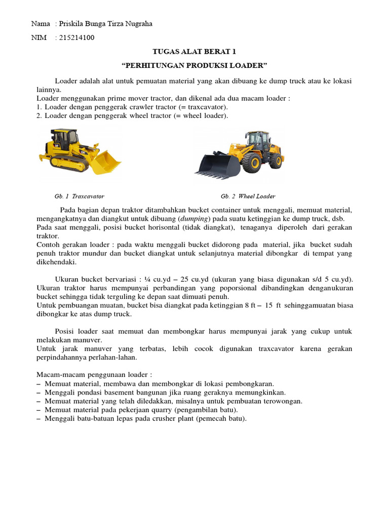 Tugas Alat Berat - Loader - Priskila Bunga - 21100 | PDF