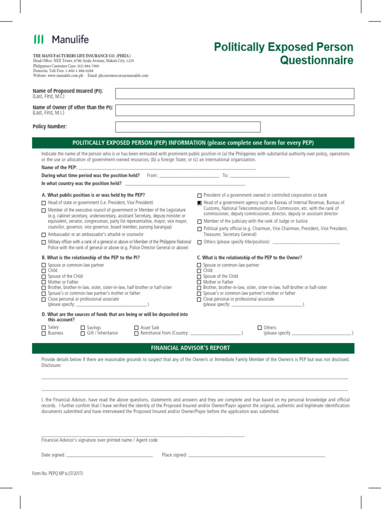 Pep Questionnaire | PDF | Government