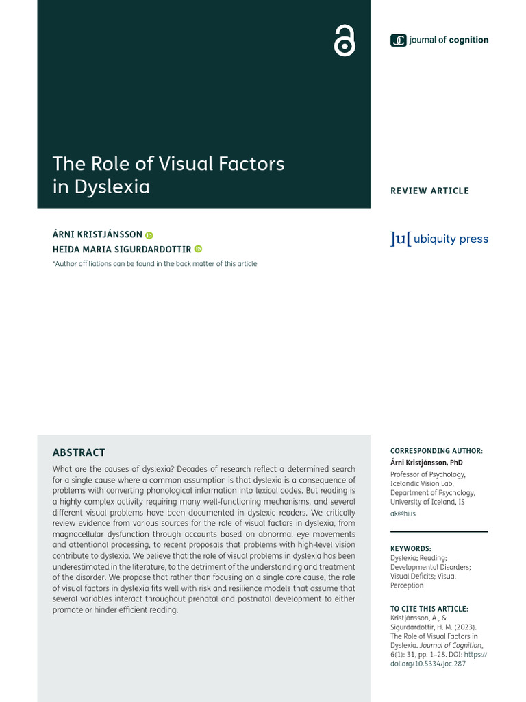 (Review) The Role of Visual Factors in Dyslexia - Journal of Cognition ...