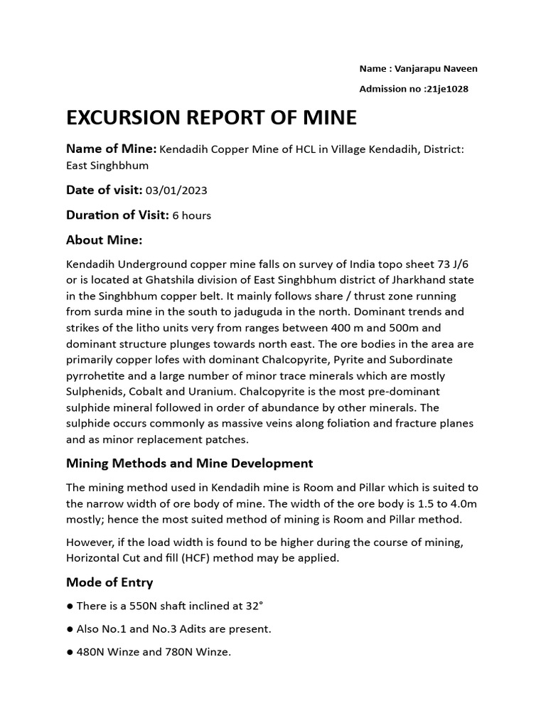 Excursion Report of Mine 1 | Download Free PDF | Mining | Ore