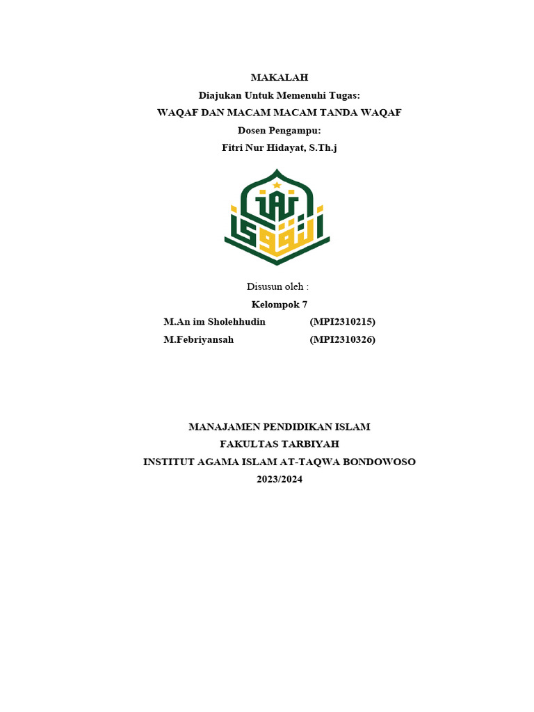 Macam-Macam Waqaf dan Tanda Waqaf | PDF