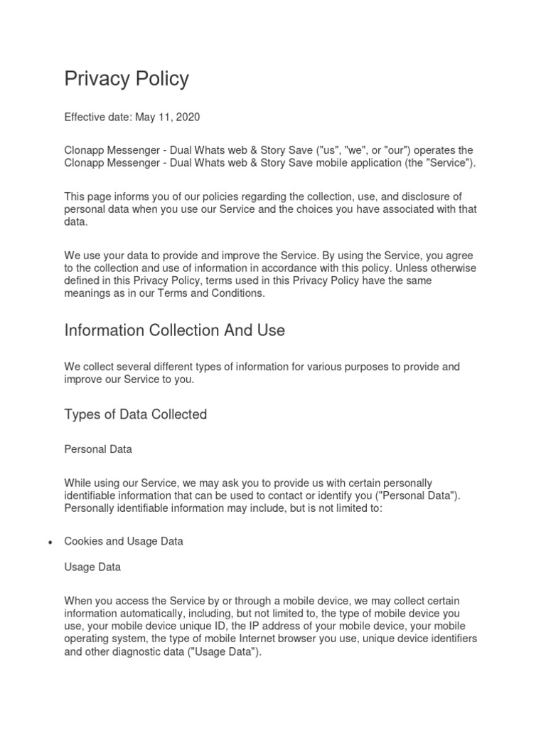 Clonapp Messenger Privacy Policy | PDF | Http Cookie | Privacy