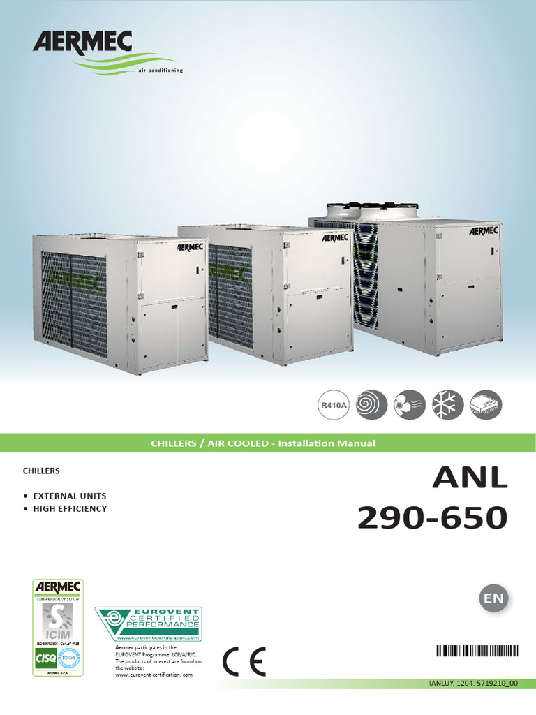 Aermec ANL 290-650 Installation Manual Eng | PDF | Heat Exchanger | Water