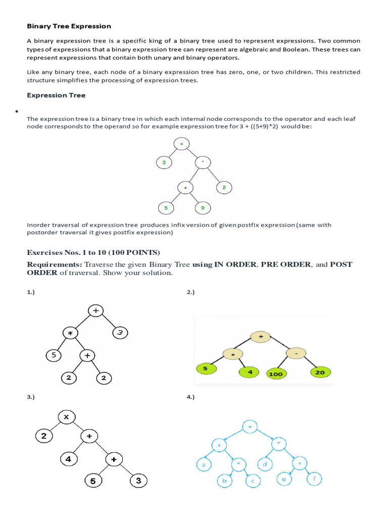 Binary Tree Expression Exercises | PDF | Language Arts & Discipline | Computers