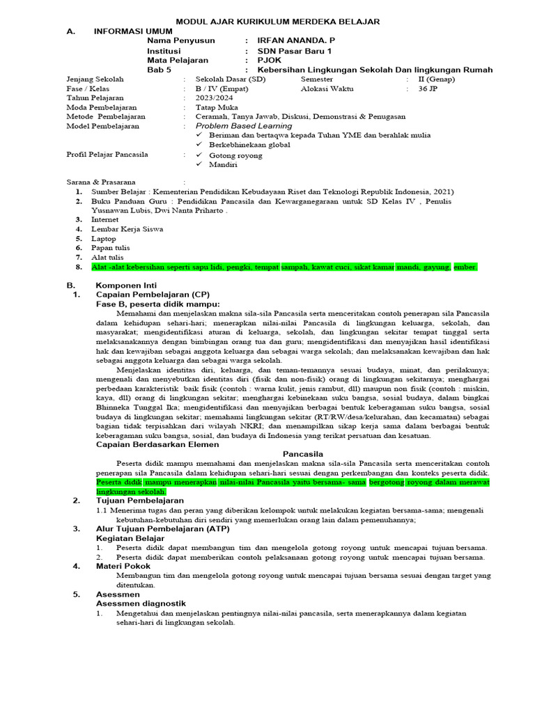 Modul Ajar PKN (Kebersihan Sanitasi Dan Drainase) . | PDF | Kesehatan Holistik