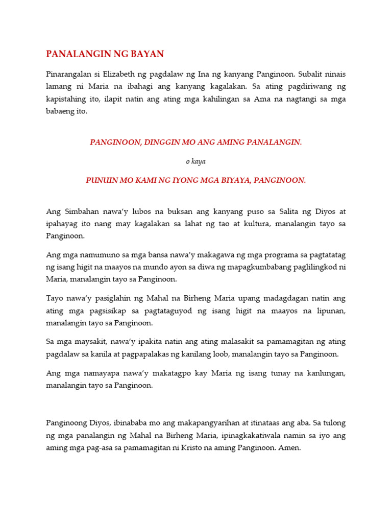 Panalangin NG Bayan | PDF