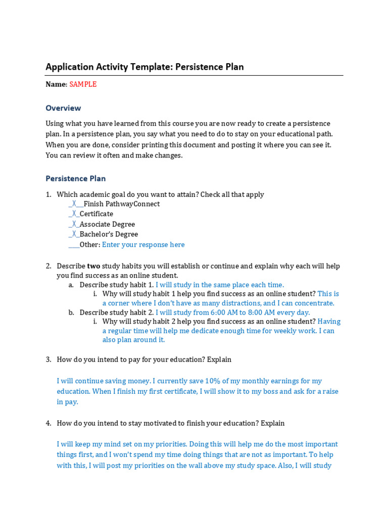 pc103 W07 Document Applicationactivitypersistenceplan Sample | PDF | Career & Growth