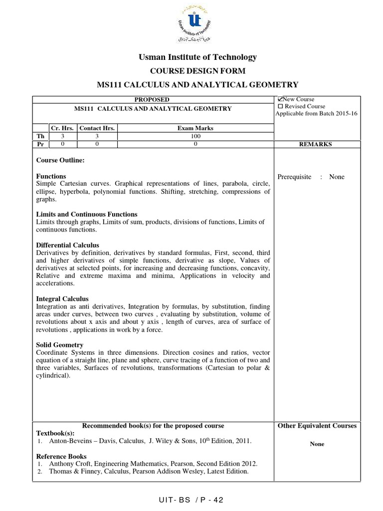 CO Calculus & Analytical Geo CS MS111 | PDF | Derivative | Integral