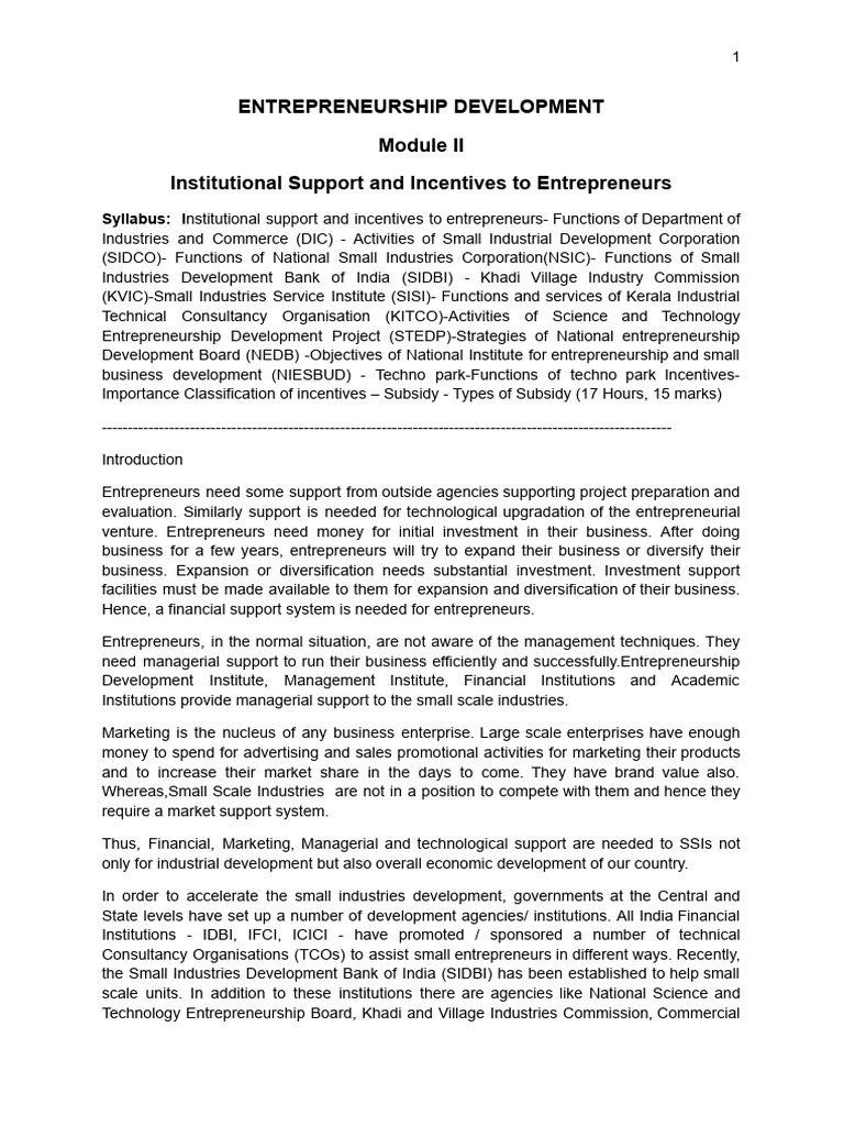 ED-Module 2 | Download Free PDF | Entrepreneurship | Subsidy