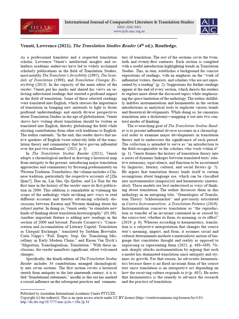 Venuti Lawrence 2021 The Translation Stu | PDF | Translations | Liberal ...
