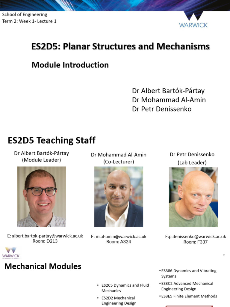 ES2D5 - Lecture 1 - Module Introduction | PDF | Force | Kinematics
