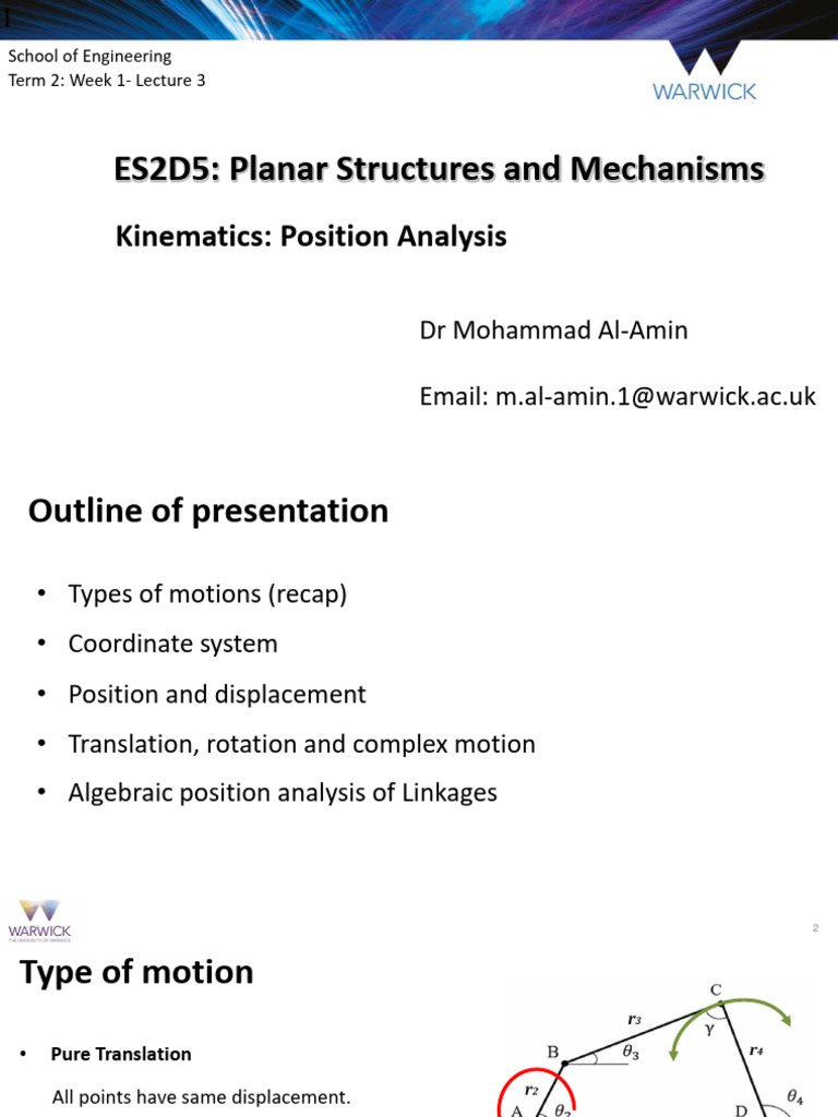 ES2D5 - Lecture 3 - Position Analysis | PDF | Mechanics | Physics