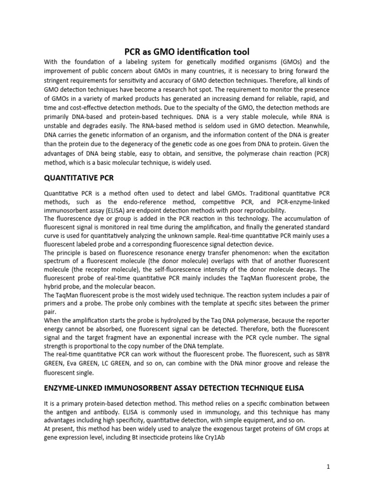PCR As GMO Tool-1 | PDF | Polymerase Chain Reaction | Real Time Polymerase Chain Reaction