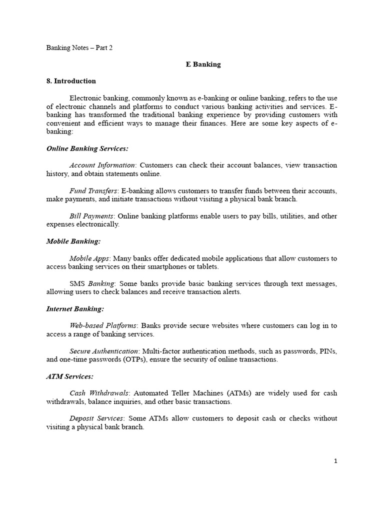 Banking Notes Part 2. E Banking | PDF | Smart Card | Clearing (Finance)