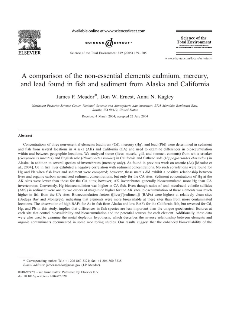 A Comparison of The Non-Essential Elements Cadmium, Mercury | PDF ...