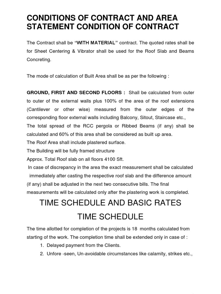 Conditions of Contract and Area Statement Condition of Contract | PDF ...