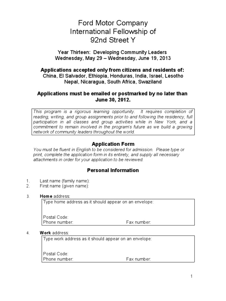 Ford International Fellowship Application | PDF | Career & Growth ...