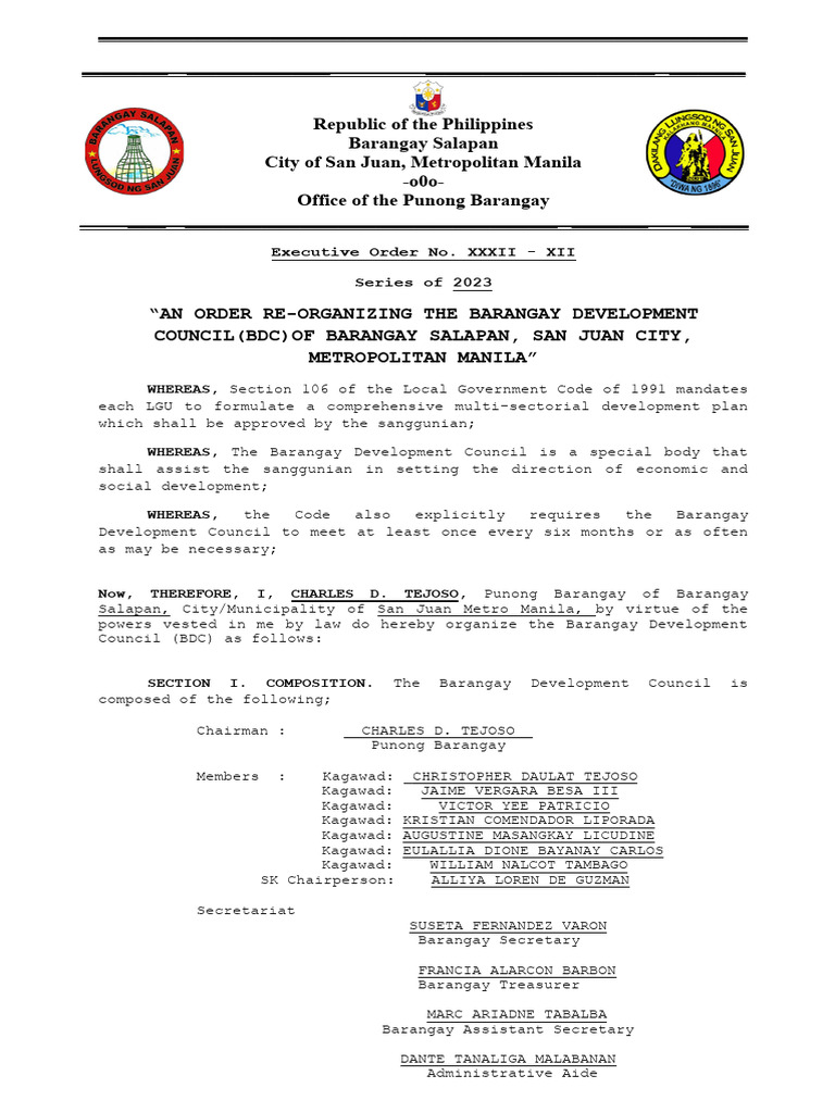 Executive Order No. Xxxii - Xii, 2023 BDC | PDF | Government | Justice