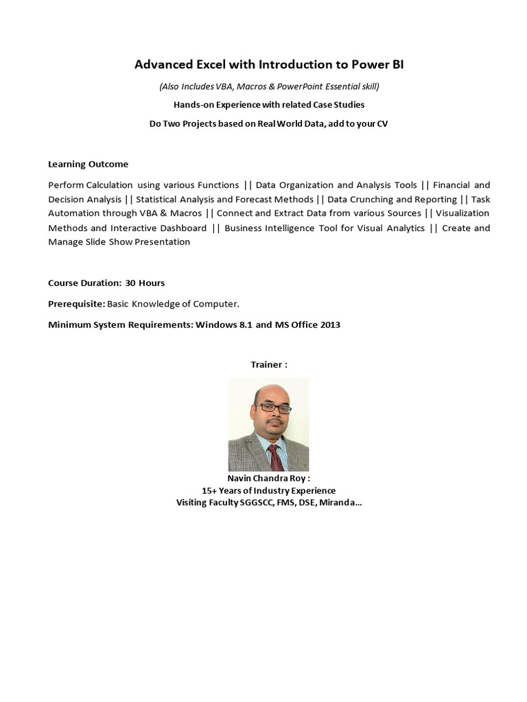 Advanced Excel With Introduction To Power BI | PDF | Microsoft Excel | Visual Basic For Applications