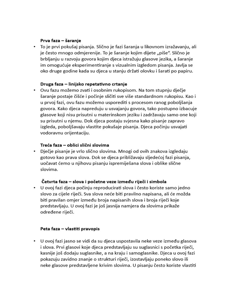 Faze U Razvoju Pismenosti | PDF