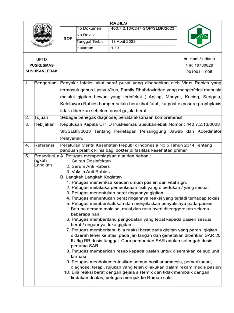 Sop Rabies | PDF