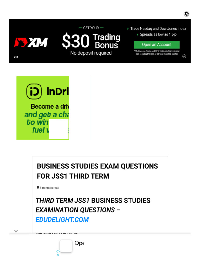 Business Studies Exam Questions For JSS1 Third Term | PDF | Debits And ...