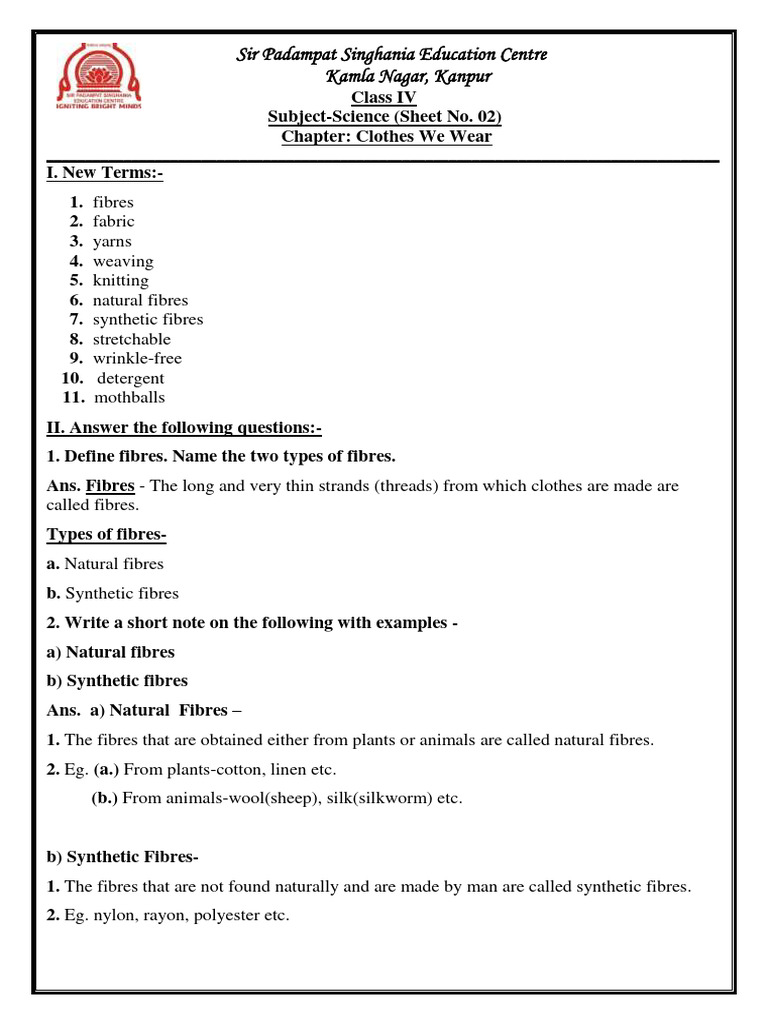 Understanding Clothes for Class 4 | PDF | Fibers | Yarn