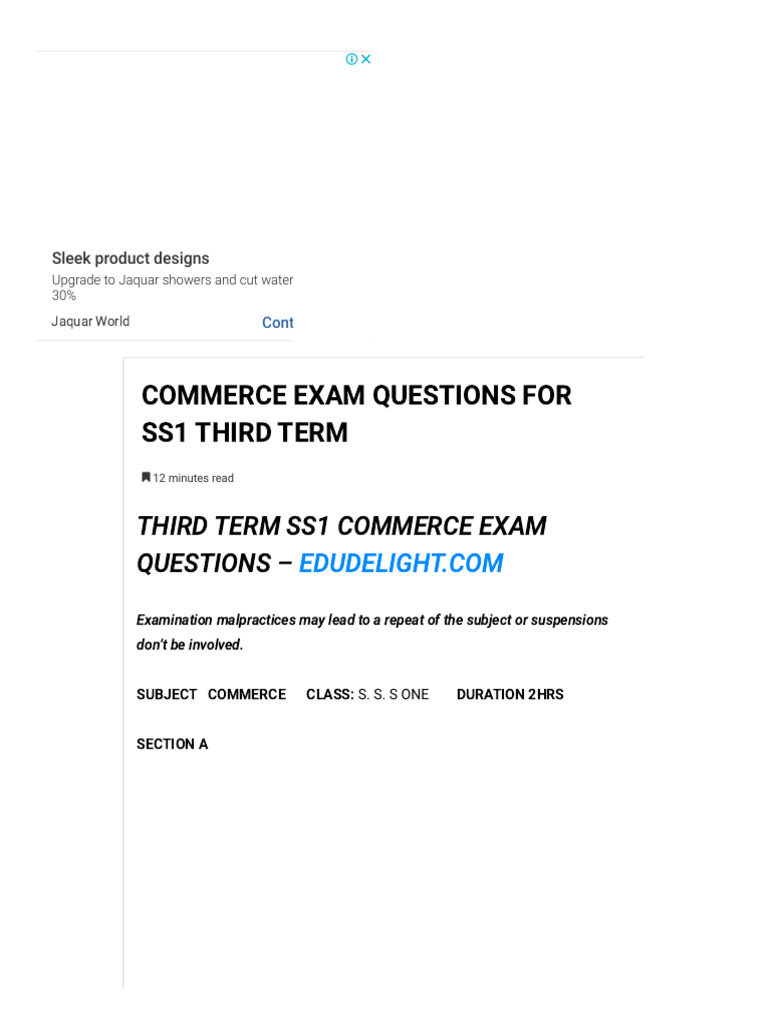 Commerce Exam Questions For SS1 Third Term | PDF | Commerce | Retail