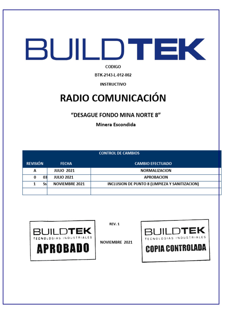 N°2 BTK-2143-L-012-002 Instructivo Radio Comunicacion Rev1 | PDF