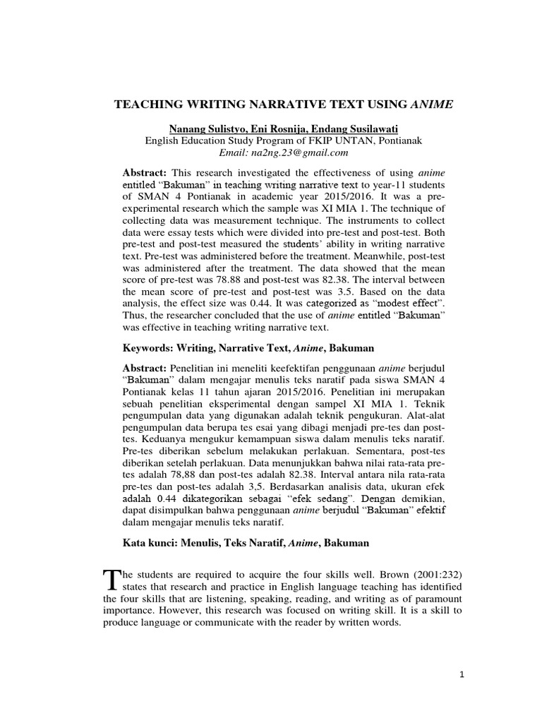 Anime in Teaching Narrative Writing | PDF | Student's T Test | Learning