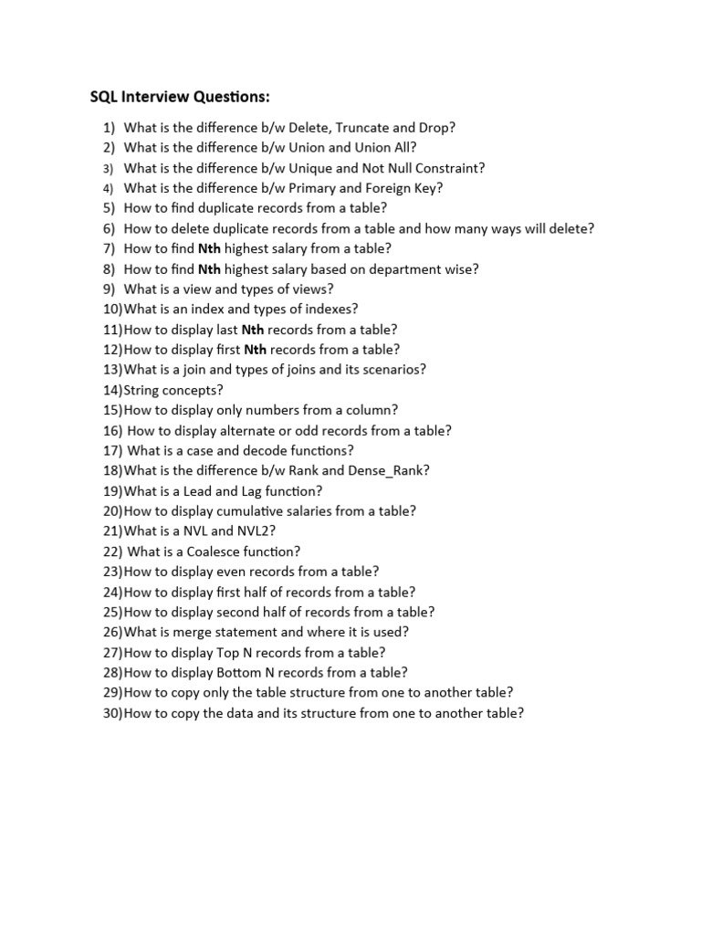 SQL, Data Warehousing, Informatica & Unix Interview Questions | PDF ...