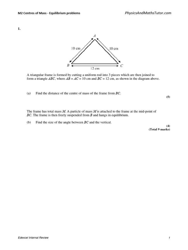 M2 Centres of Mass - Equilibrium Problems | PDF | Triangle | Center Of Mass