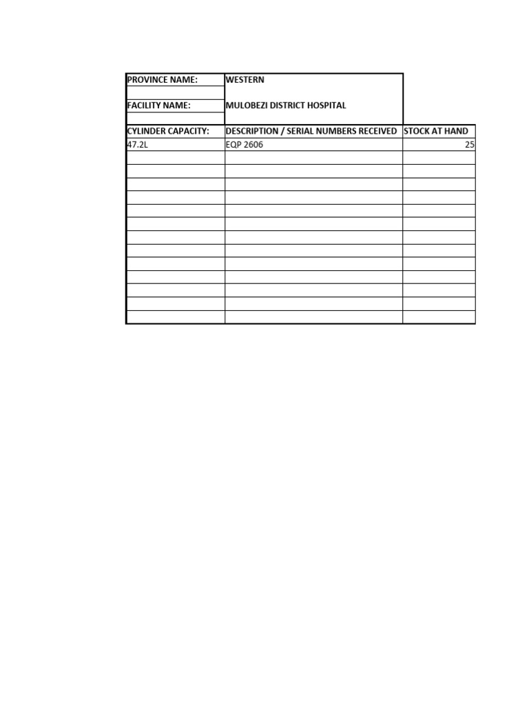 Oxygen Cylinder Inventory GRZ MOH-Western Province | Download Free PDF ...