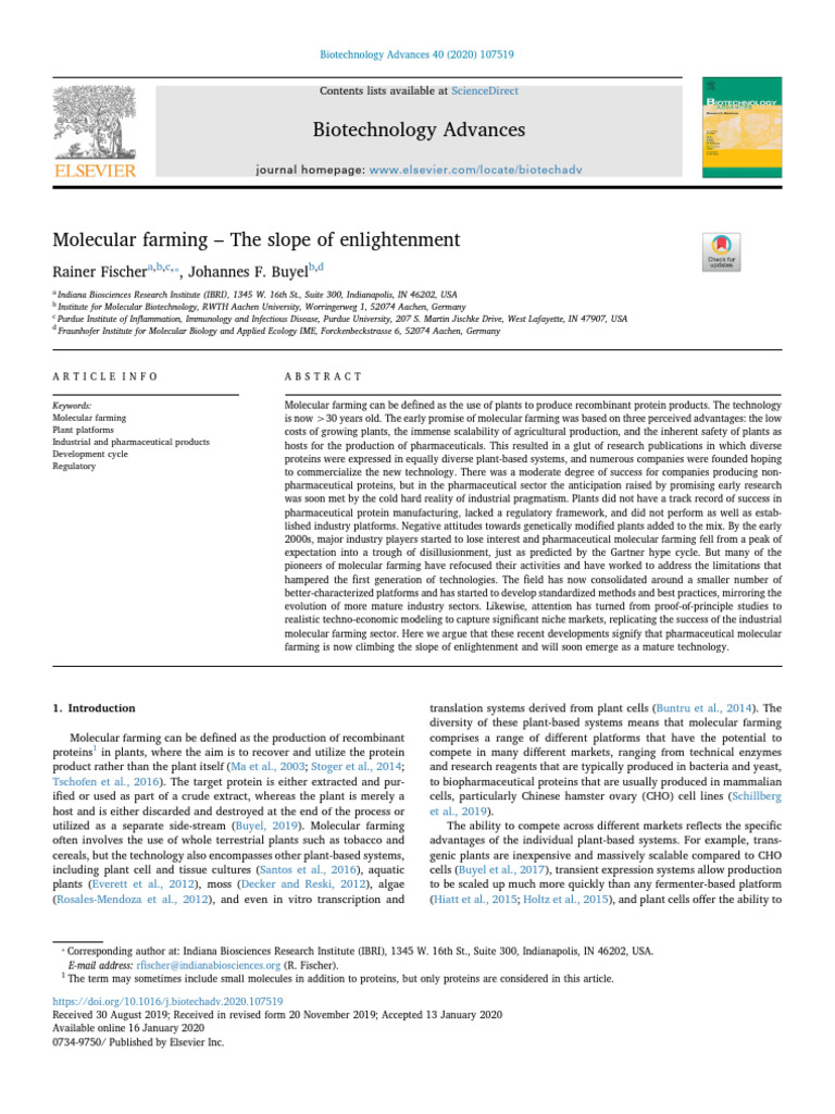 Molecular Farming - The Slope of Enlightenment | PDF | Biotechnology ...