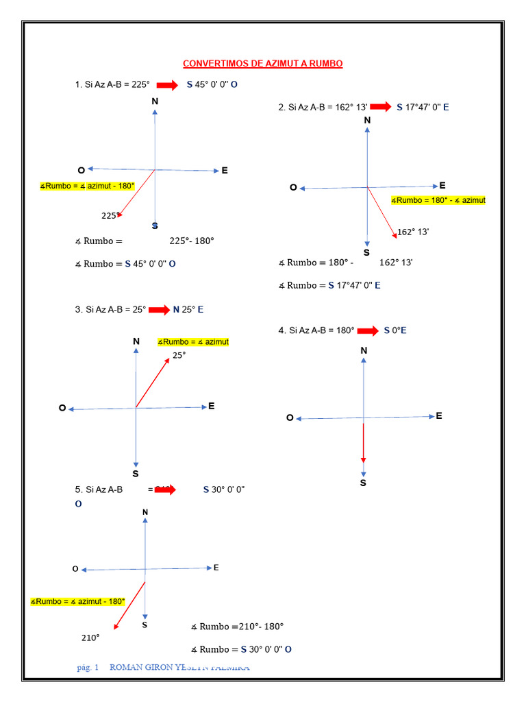 Topografia Azimut y Rumbo Conversiones | PDF | Teoria do Xadrez | Xadrez