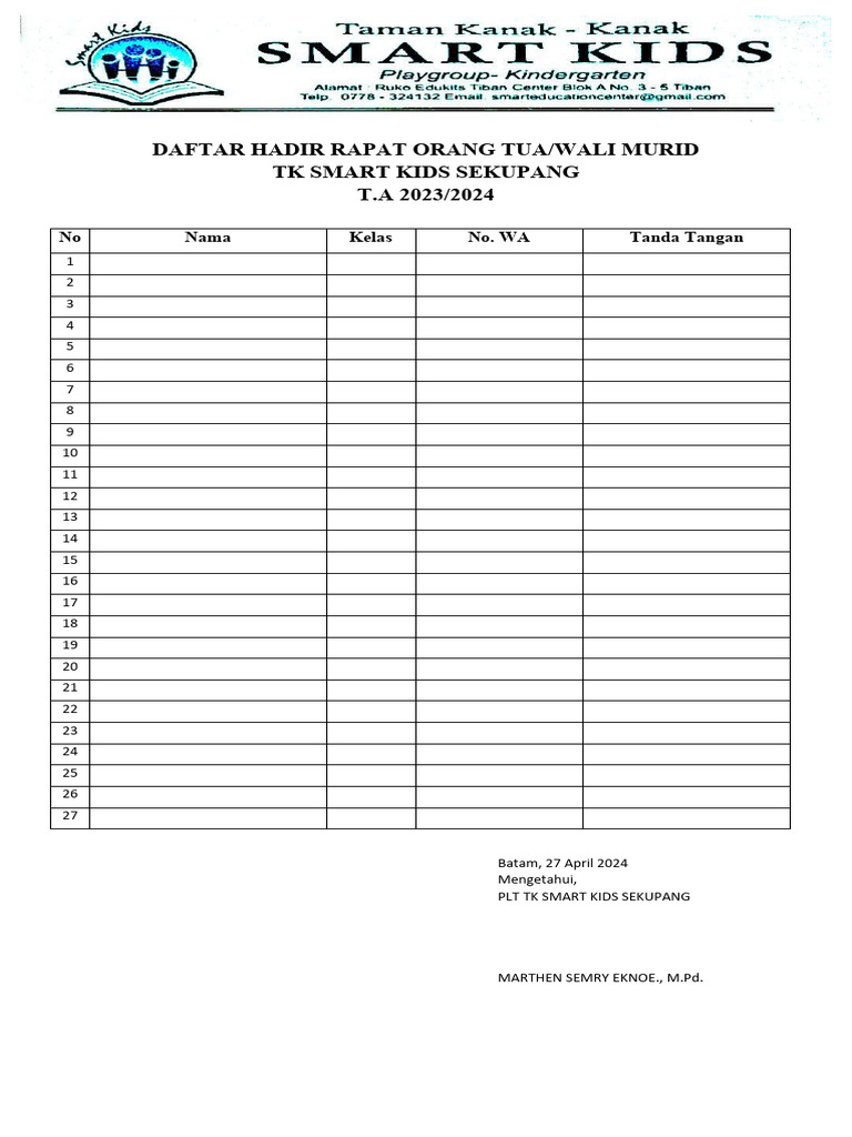 Absensi - Daftar Hadir Orang tua-Wali Murid | PDF