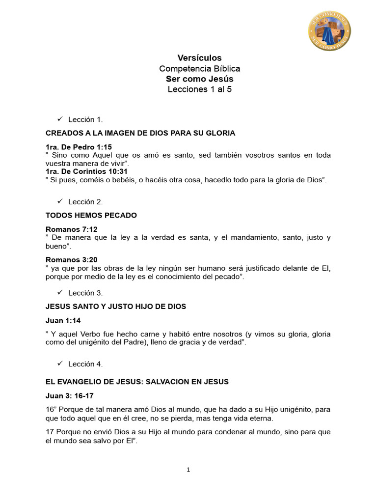 Versiculos Lecciones 1 - 5 Competencia - Ser Como Jesus | PDF
