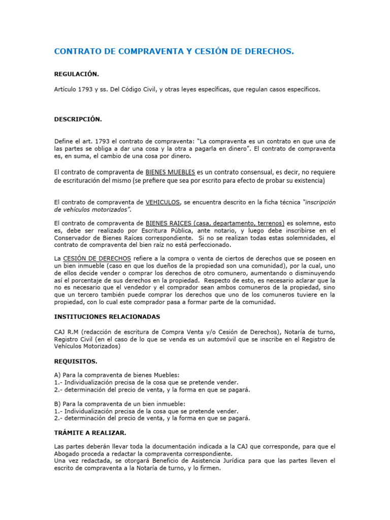 Contrato de Compraventa y Cesión de Derechos | Descargar gratis PDF | Derecho civil (sistema ...