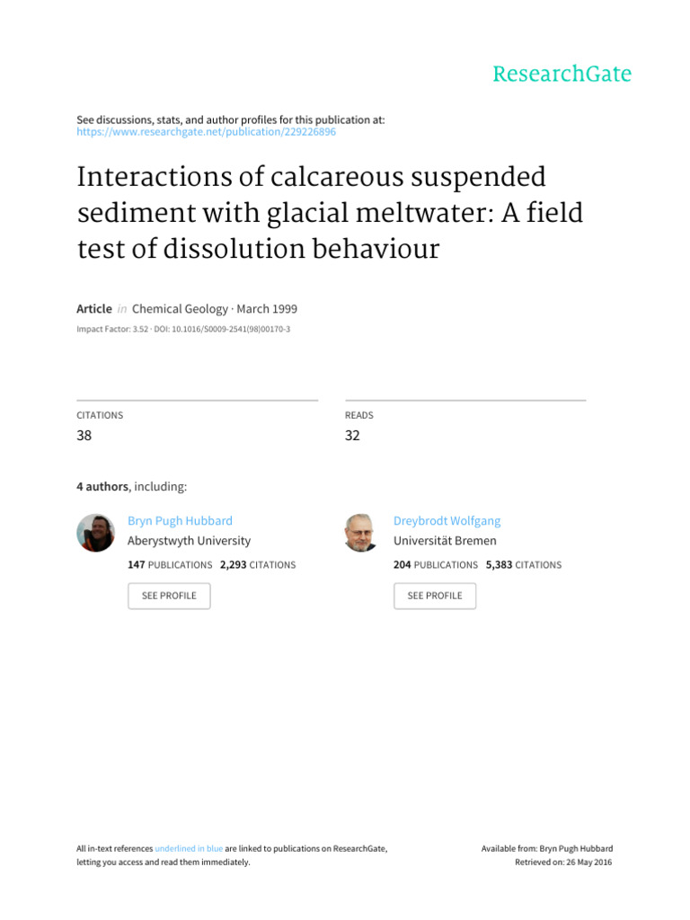Fairchild 1999 Interactions of Calcareous Sediment With Meltwater. Chem ...
